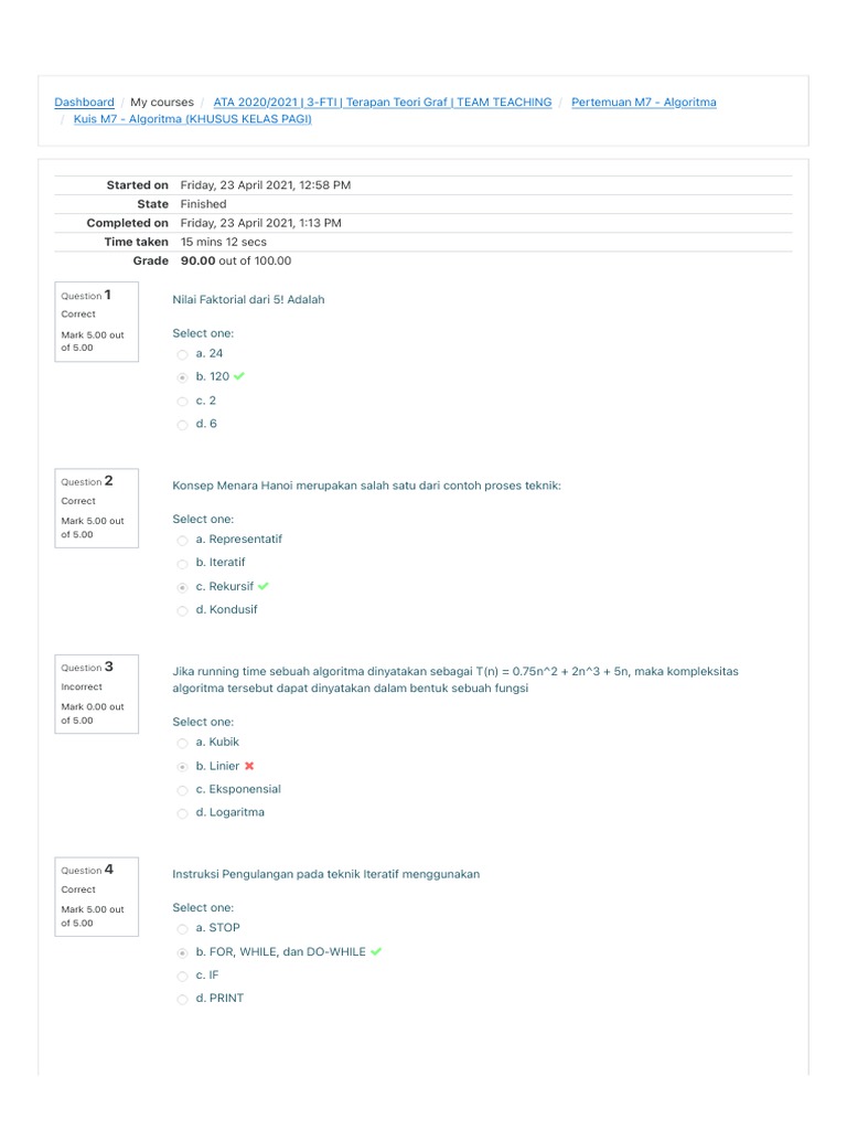 Kuis M7 - Algoritma (KHUSUS KELAS PAGI) : Attempt Review | PDF