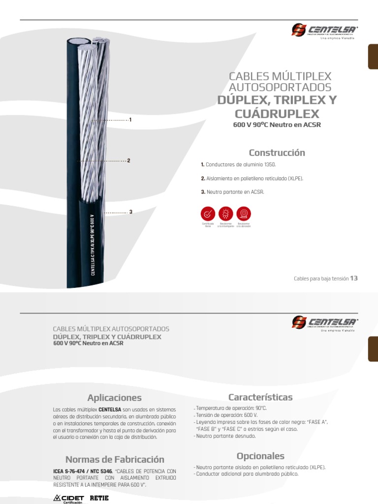 Cables múltiples autosoportados de 600V 90°C con neutro portante ...