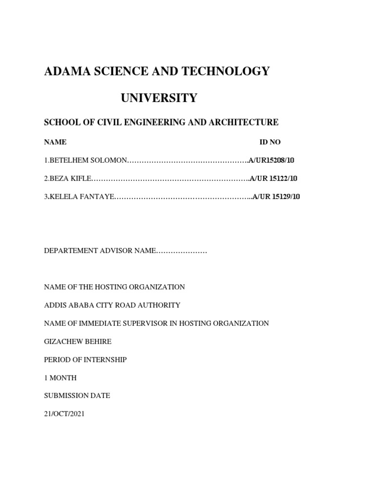 Adama Science and Technology University: School of Civil Engineering ...
