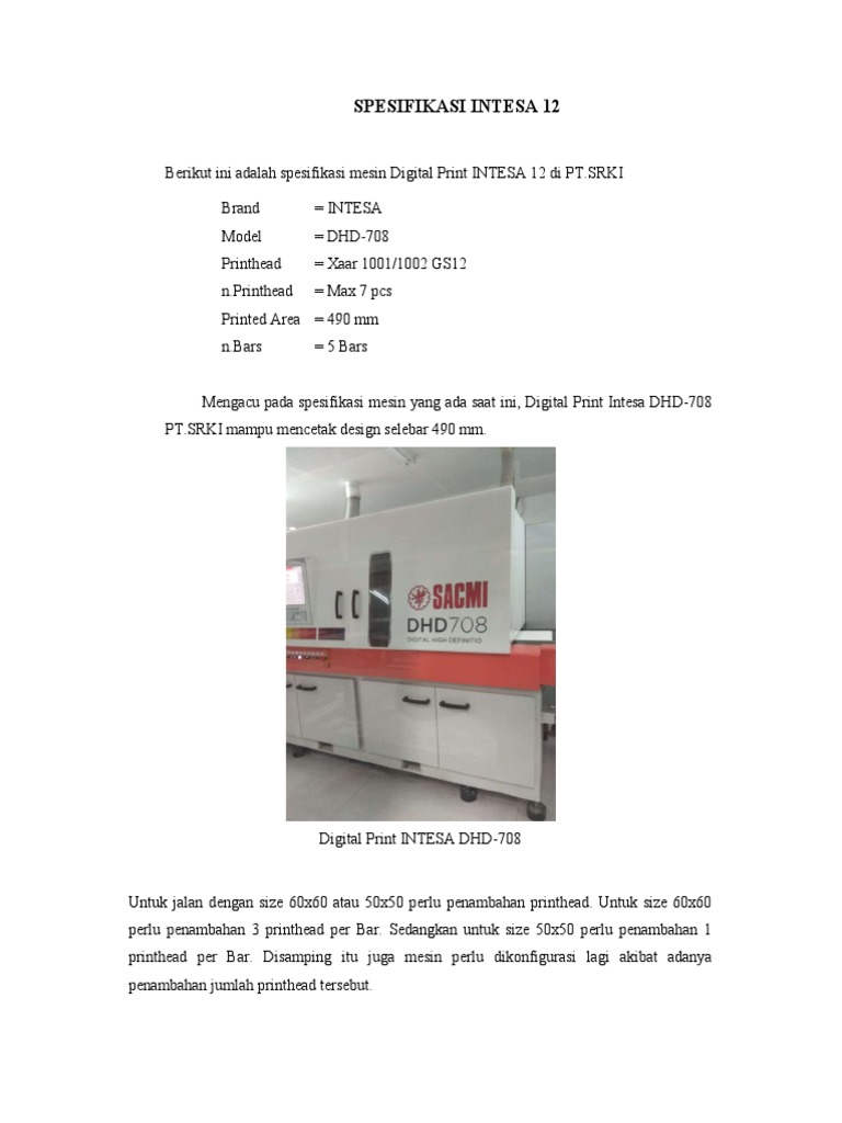 Spesifikasi Mesin Digital Printing | PDF
