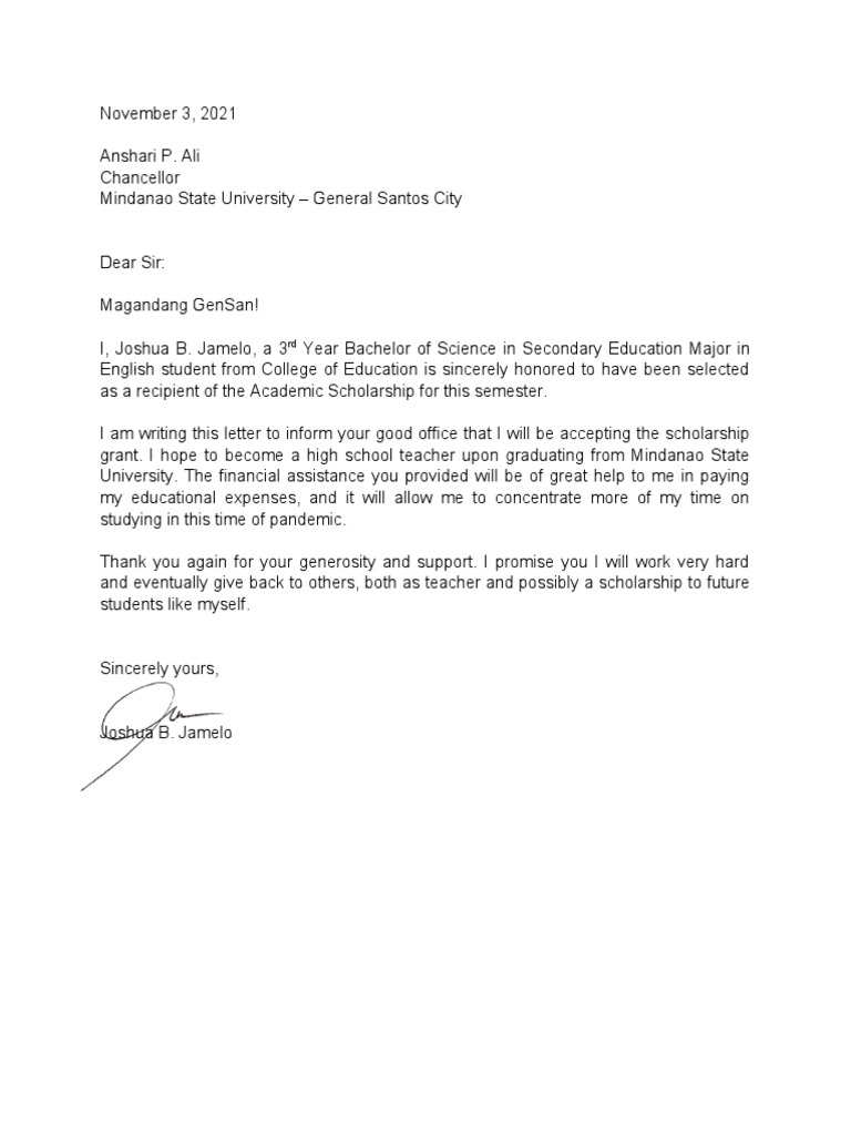 Joshua AS Letter | PDF