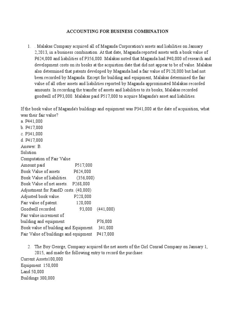 Accounting For Business Combinations (Testbank) | PDF | Book Value ...