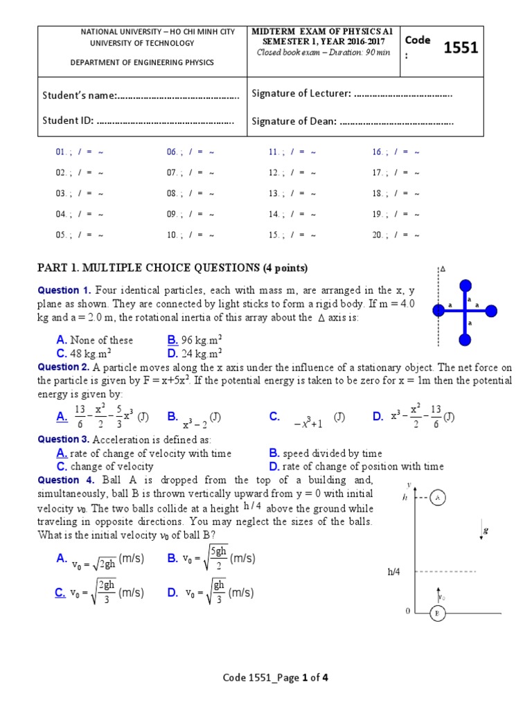 Part 1. Multiple Choice Questions (4 Points) : Code | PDF | Collision ...