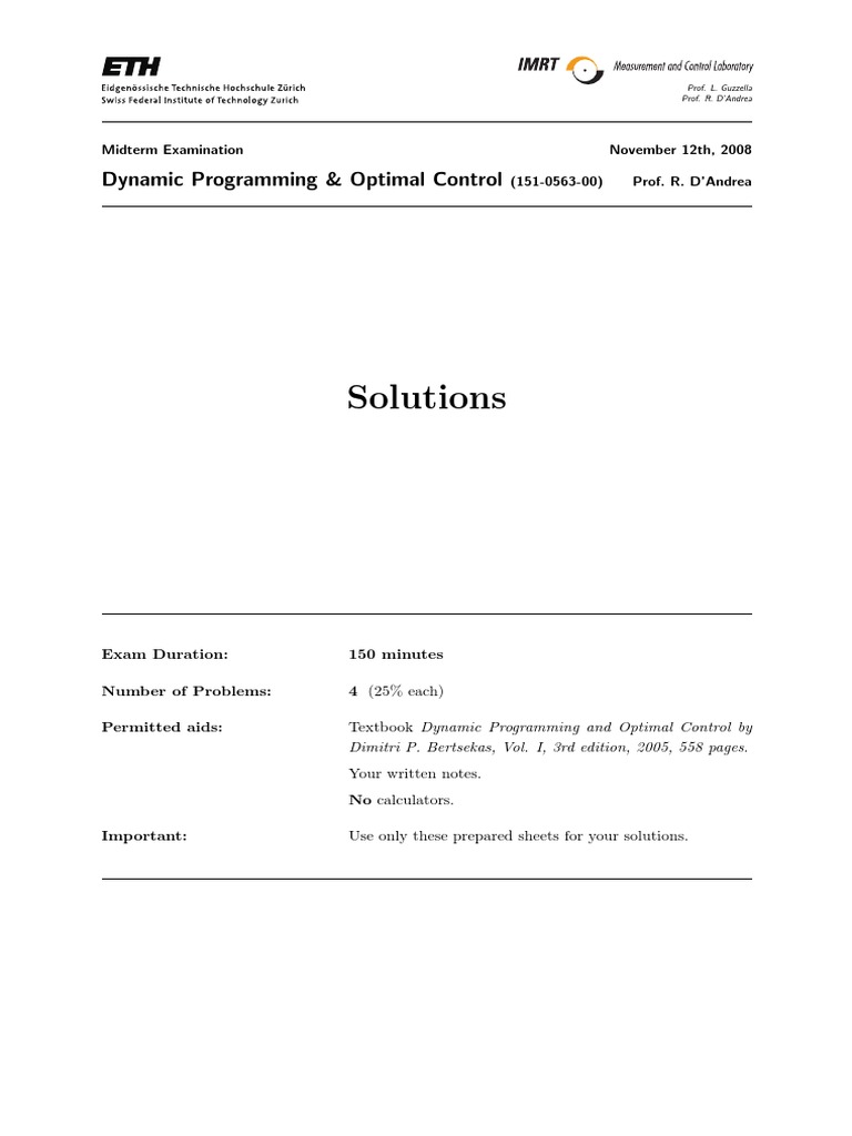 DPOCexam2008midterm Solution | PDF | Optimal Control | Dynamic Programming