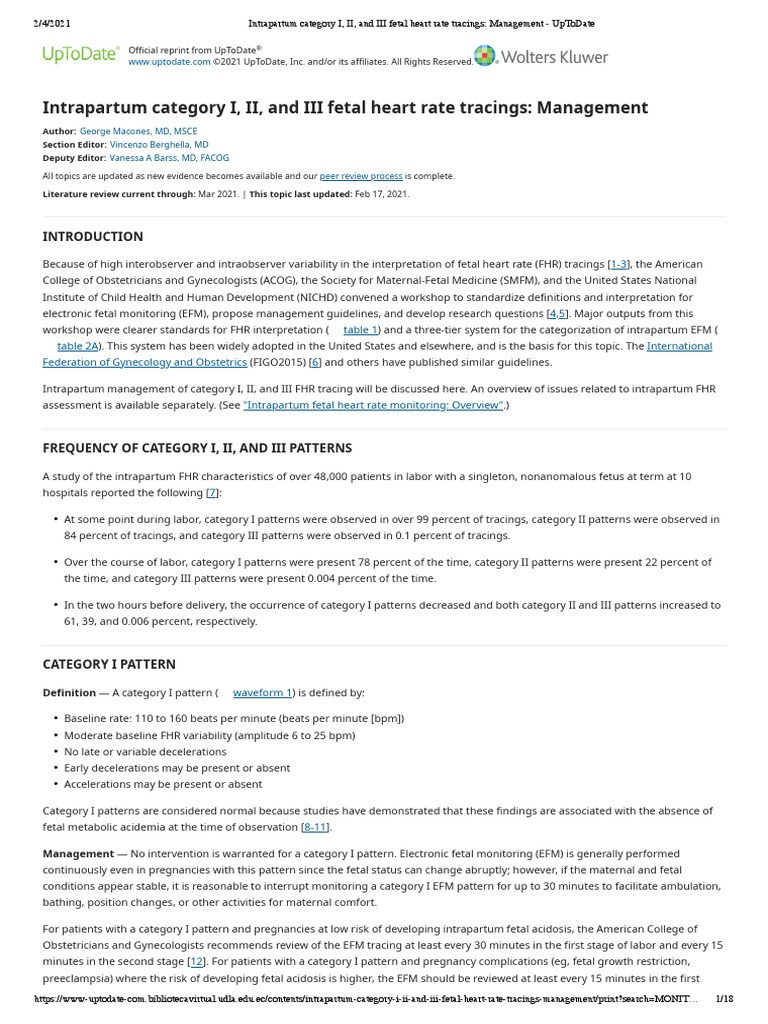 Intrapartum Category I, II, and III Fetal Heart Rate Tracings ...