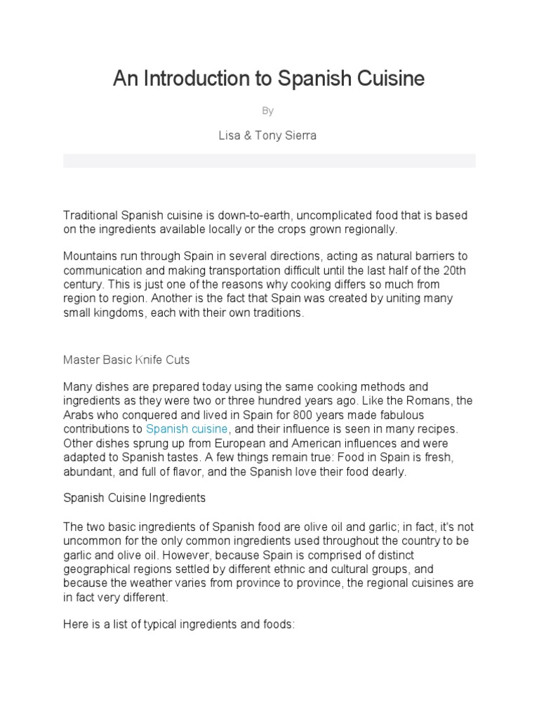 An Introduction To Spanish Cuisine | PDF | Cuisine | Spanish Cuisine