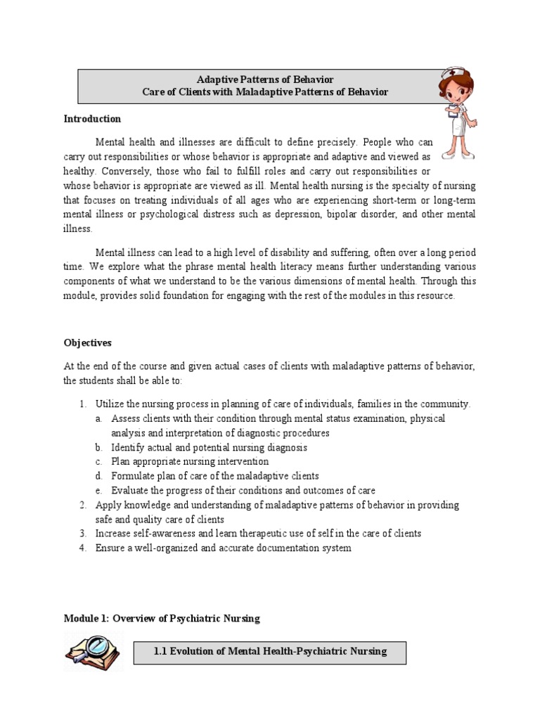 Adaptive Patterns of Behavior Care of Clients With Maladaptive Patterns ...