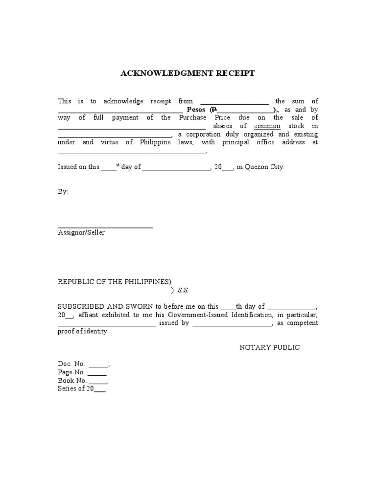 Acknowledgment Receipt for Stock Payment | PDF | Finance & Money Management