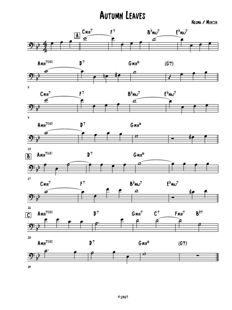 Autumn Leaves Bass Clef 1 | PDF