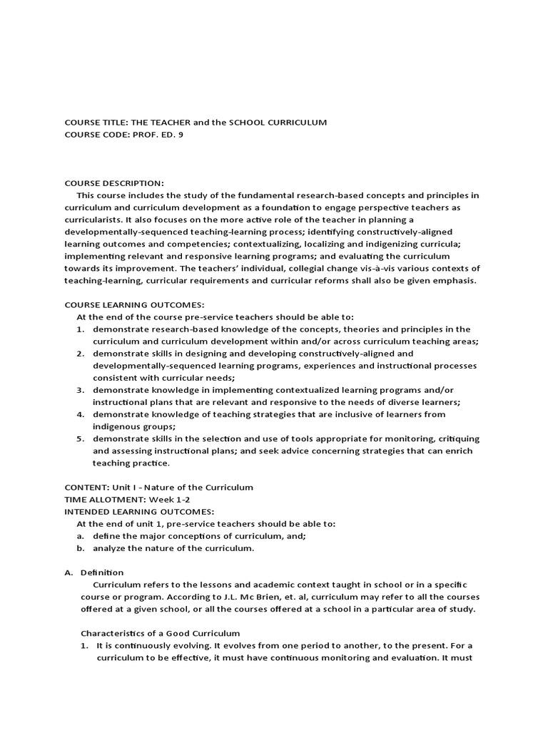 Prof. Ed. 9 Module 1 | PDF | Curriculum | Teachers
