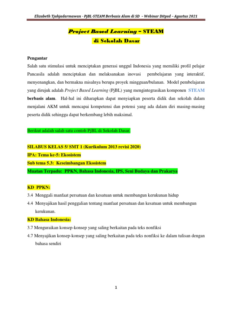 CONTOH PJBL STEAM BERBASIS ALAM Di SD | PDF