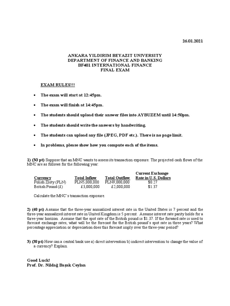 BF401 International Finance - Final Exam | PDF BF401 International Finance - Final Exam | PDF