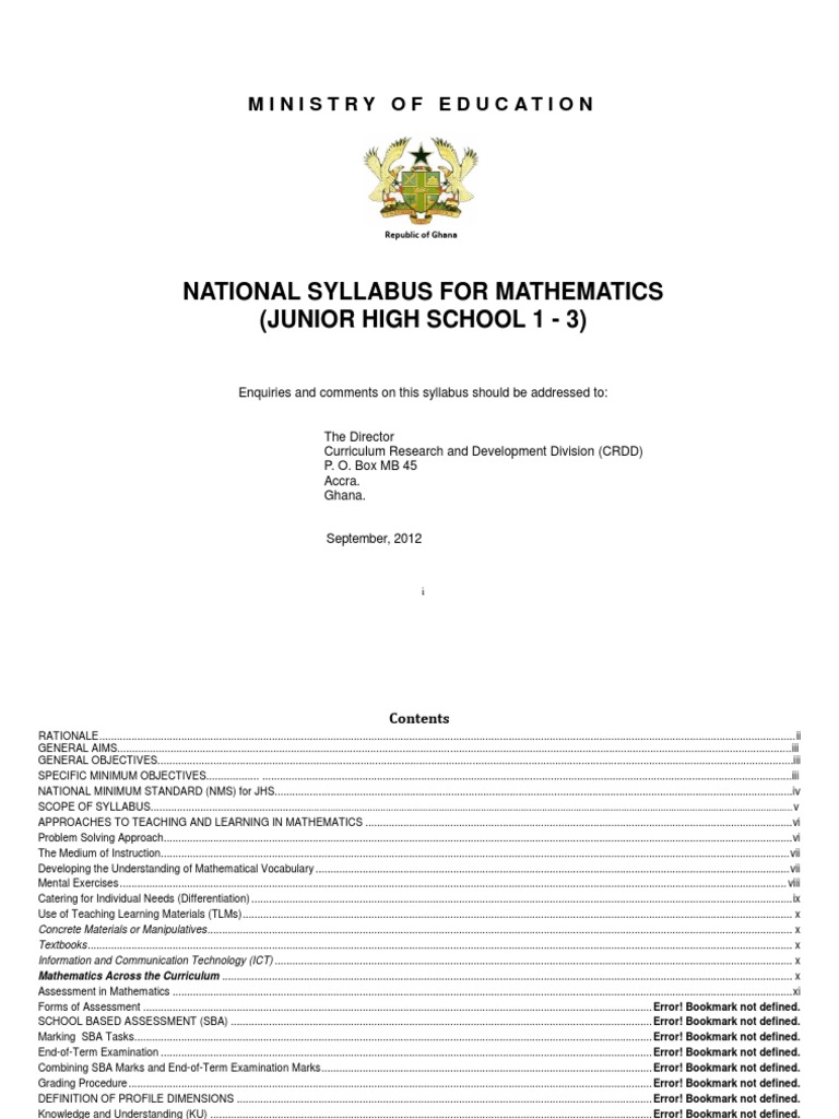 National JHS Mathematics Syllabus | PDF | Numbers | Educational Assessment