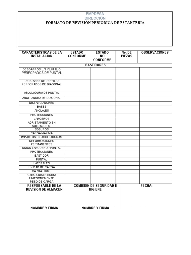 Formato de Revision Periodica de Estanteria | PDF Formato de Revision Periodica de Estanteria | PDF