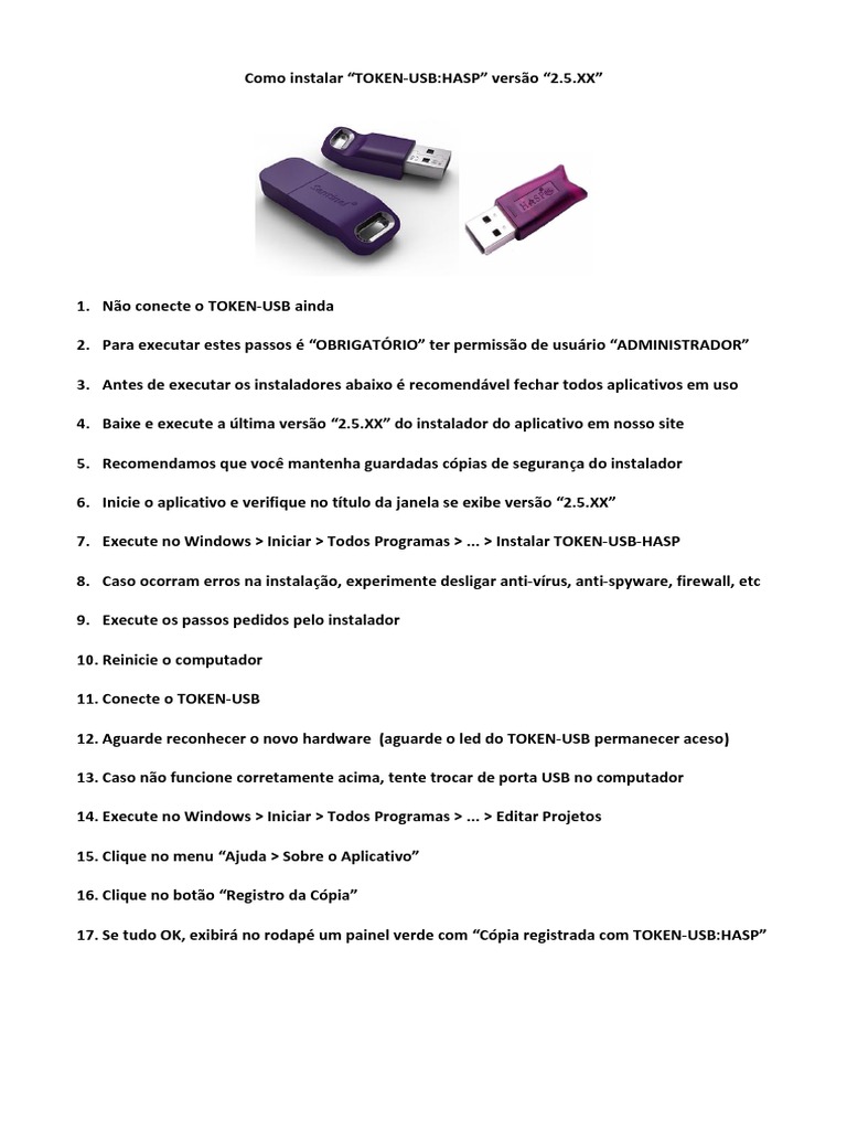 Como Instalar Token Usb Hasp 2.5 | PDF