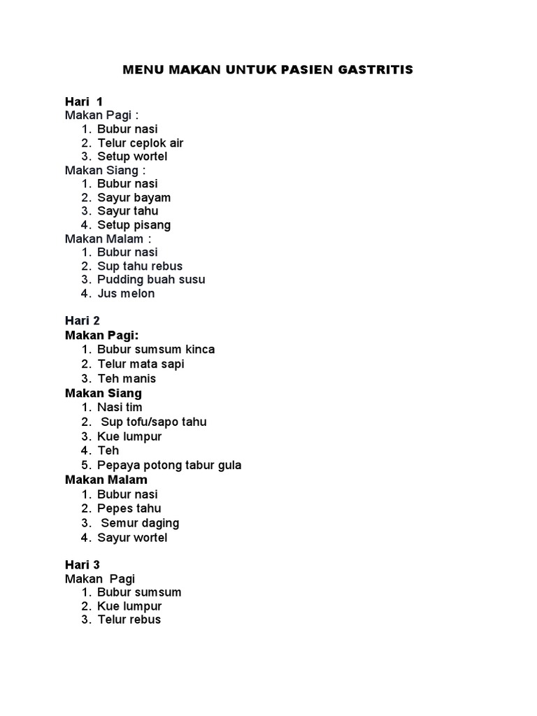 Menu Makan Untuk Pasien Gastritis | PDF