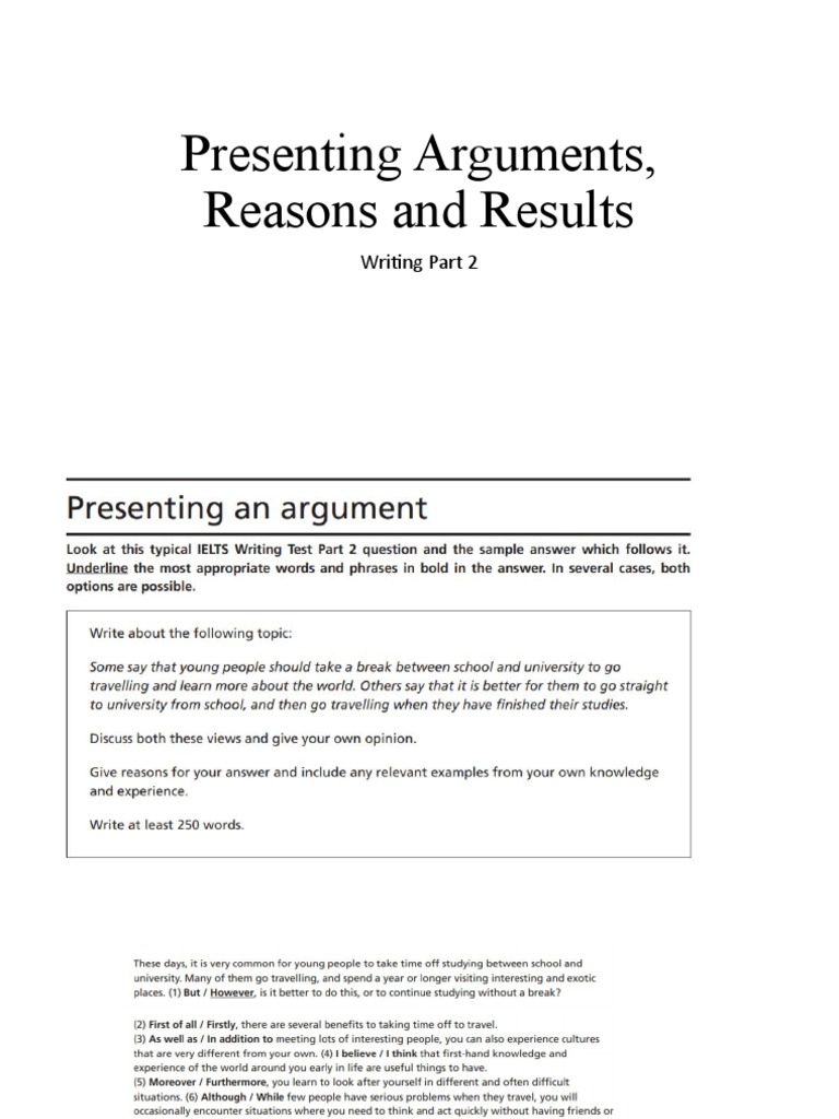 Presenting Arguments, Reasons and Results: Writing Part 2 | PDF