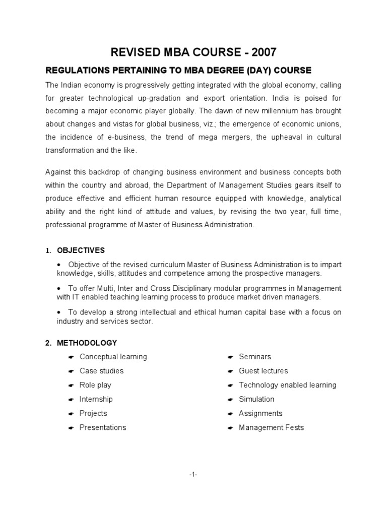 Revised Mba Course - 2007 | PDF