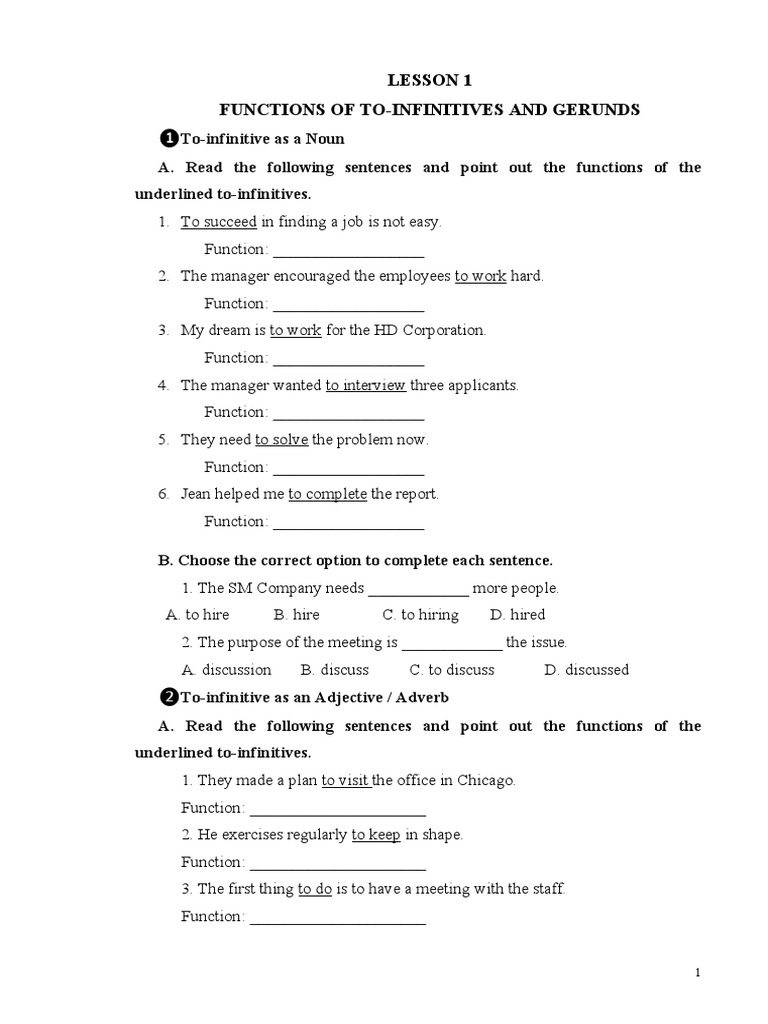 Functions of To-Infinitives, Gerunds, and Common Expressions Followed ...