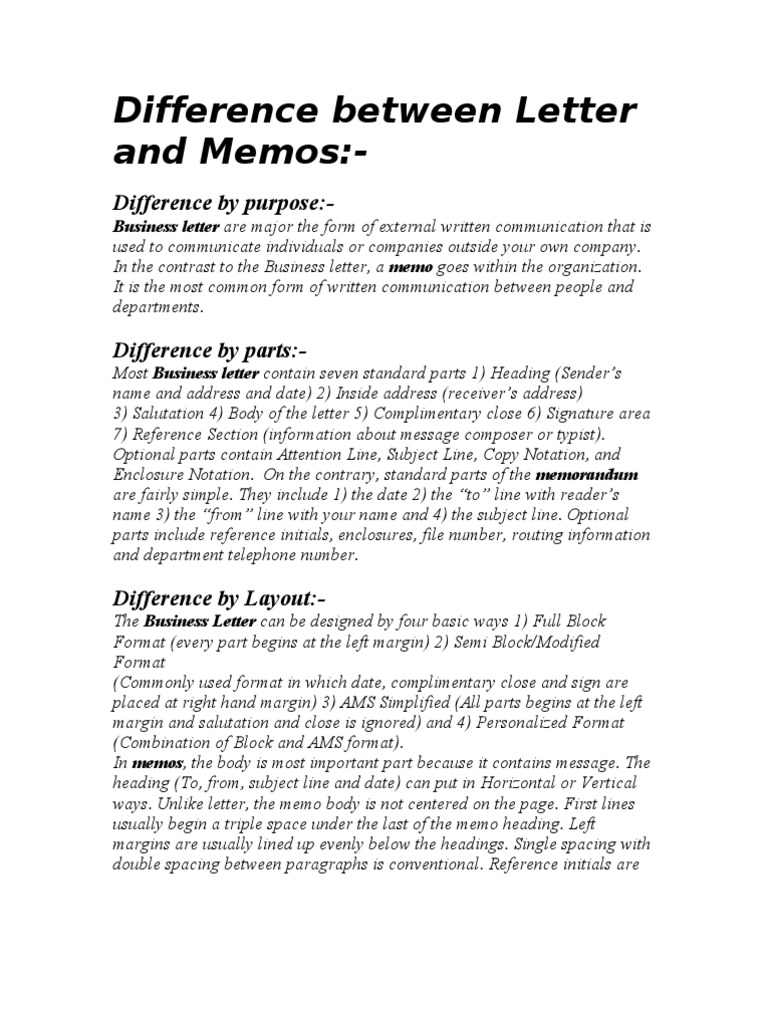 Difference Between Letter and Memo | PDF