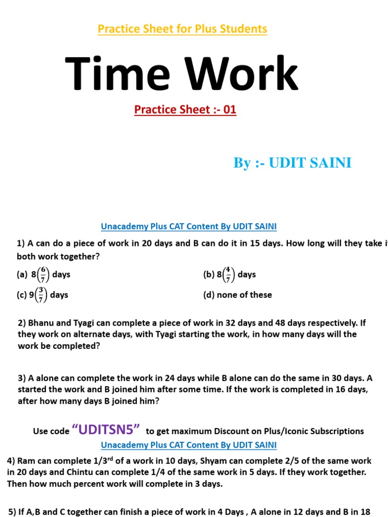 Time Work Practice Sheet 01 | PDF
