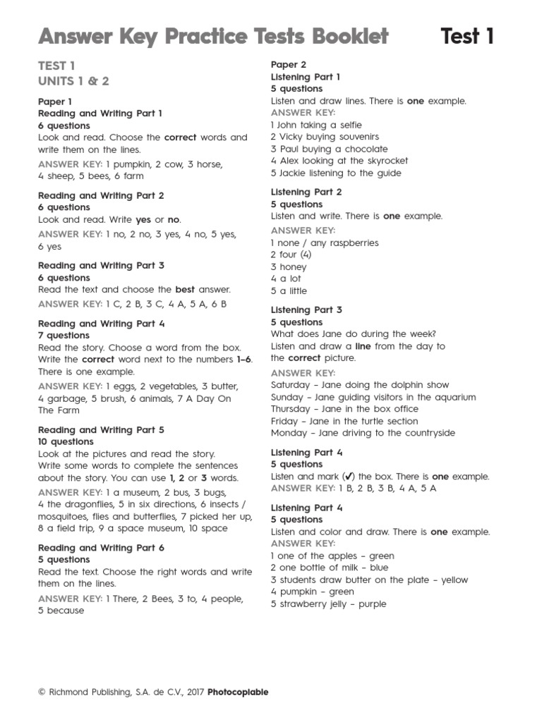 Answer Key Practice Tests Booklet Answer Key Practice Tests Booklet | PDF