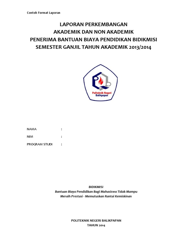 Format Laporan Perkembangan Akademik Dan Non Akademik Penerima Beasiswa ...