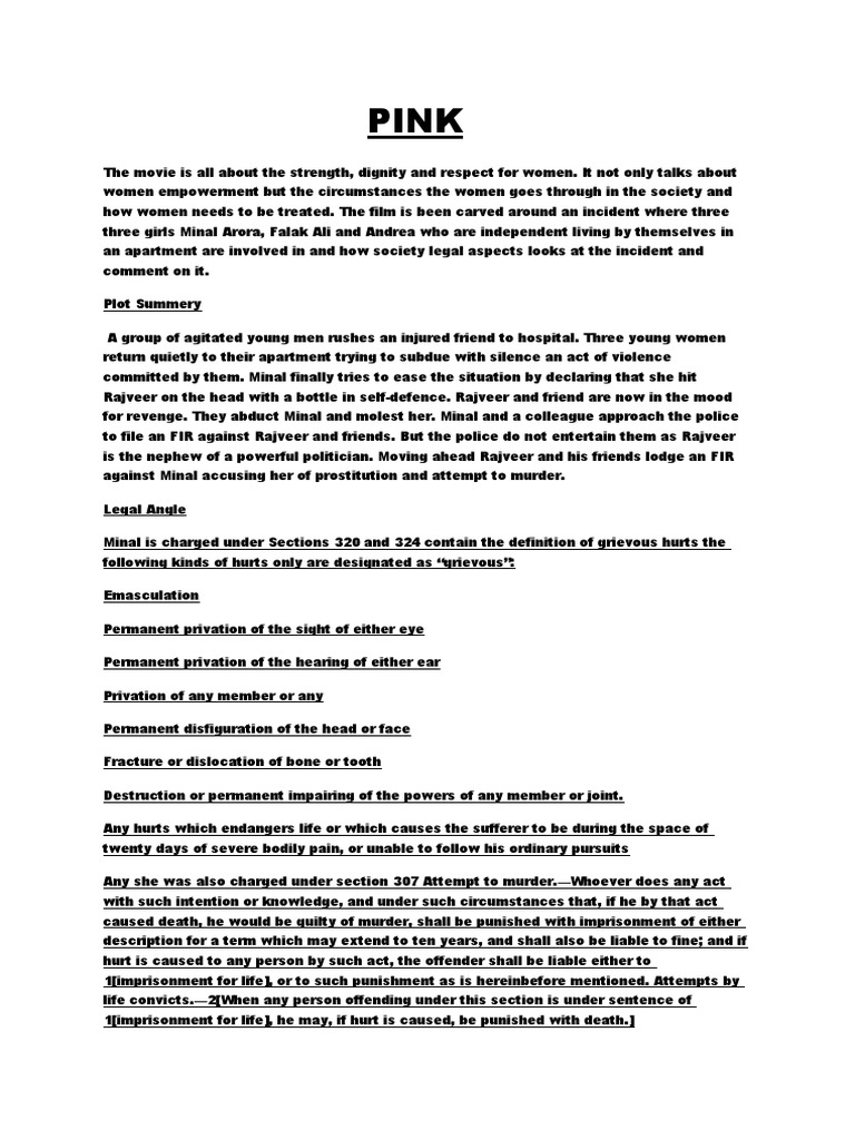 PINK MOVIE Analysis | PDF | Assault | Criminal Law