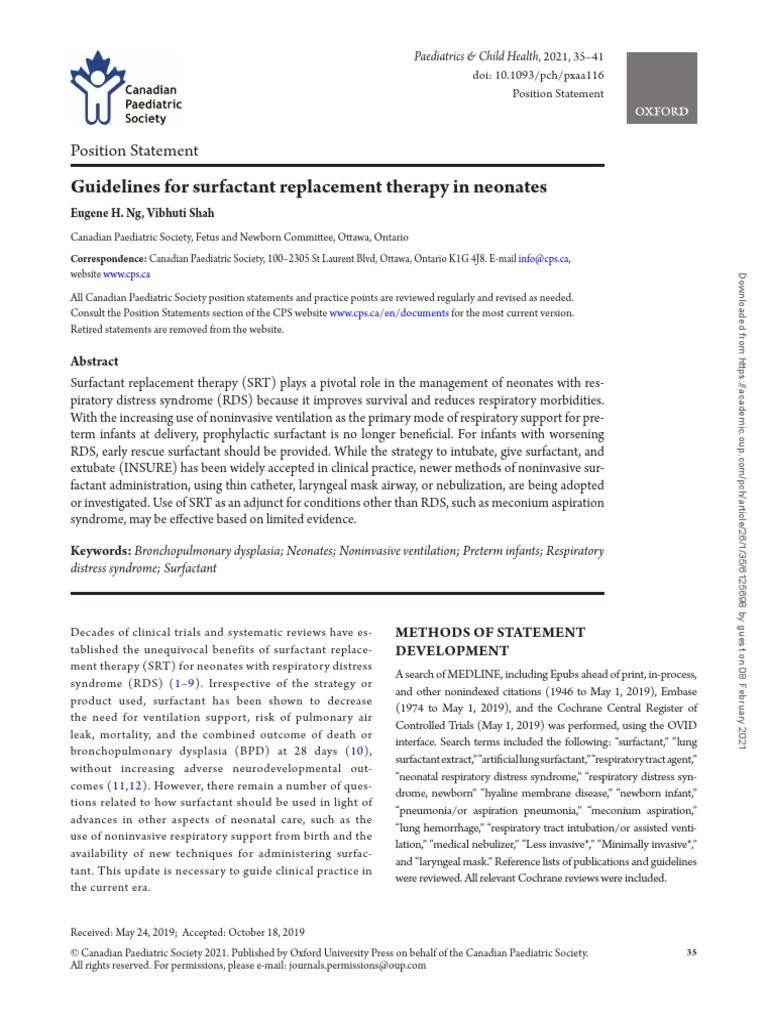 Guidelines For Surfactant Replacement Therapy in Neonates | PDF ...