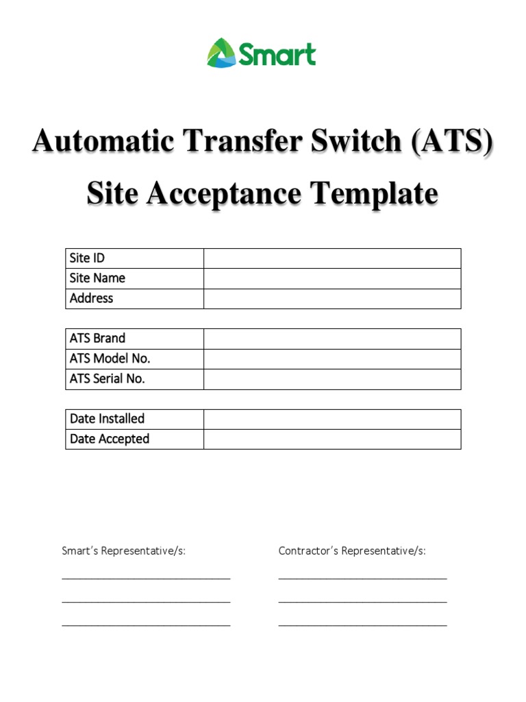ATS Site Acceptance Template | PDF | Switch | Electrical Wiring