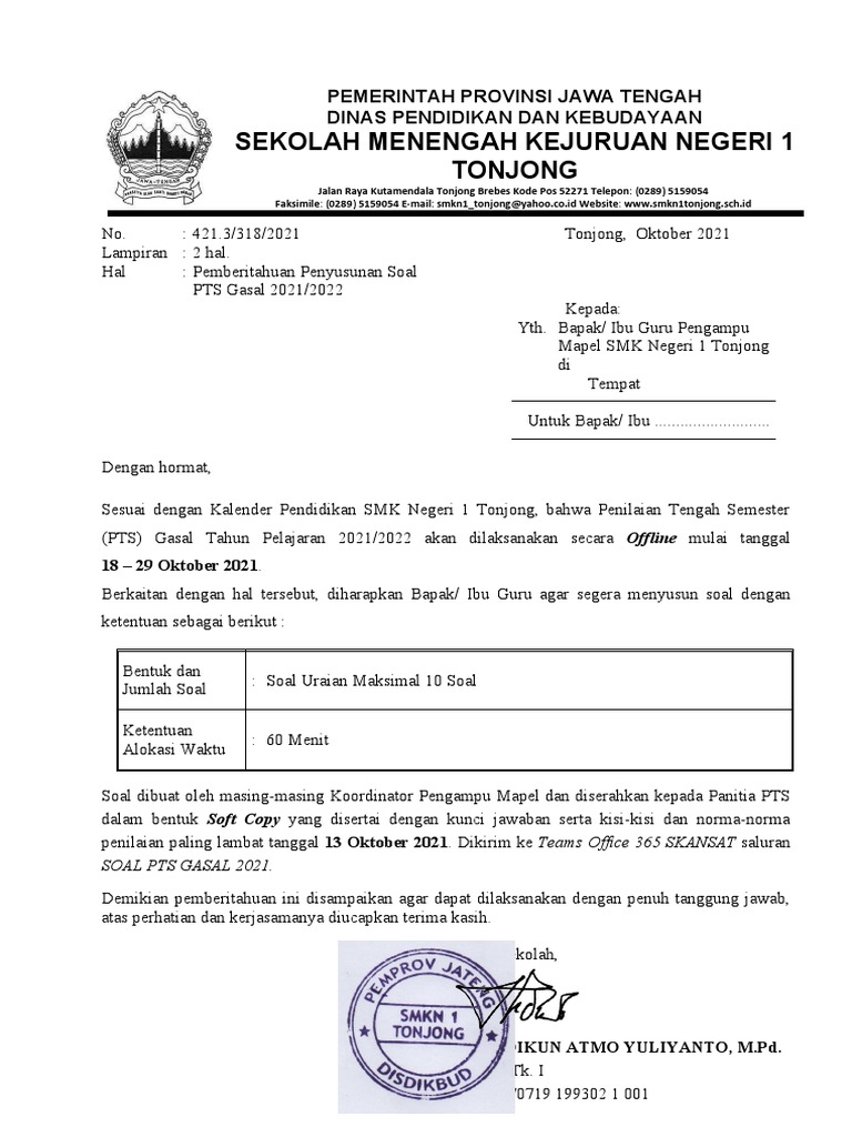 Surat Pemberitahuan PTS 2021 | PDF
