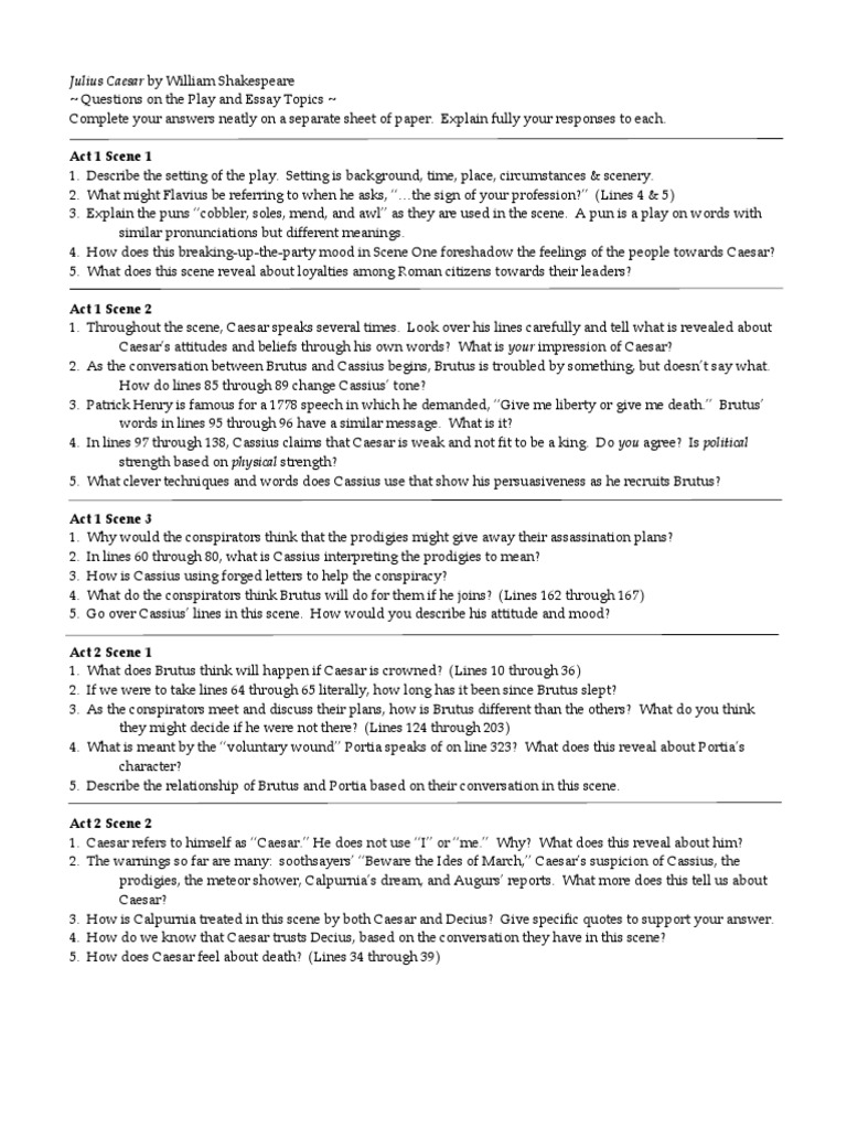 JCQA2019 Julius Caesar by William Shakespeare Questions in The Play and ...