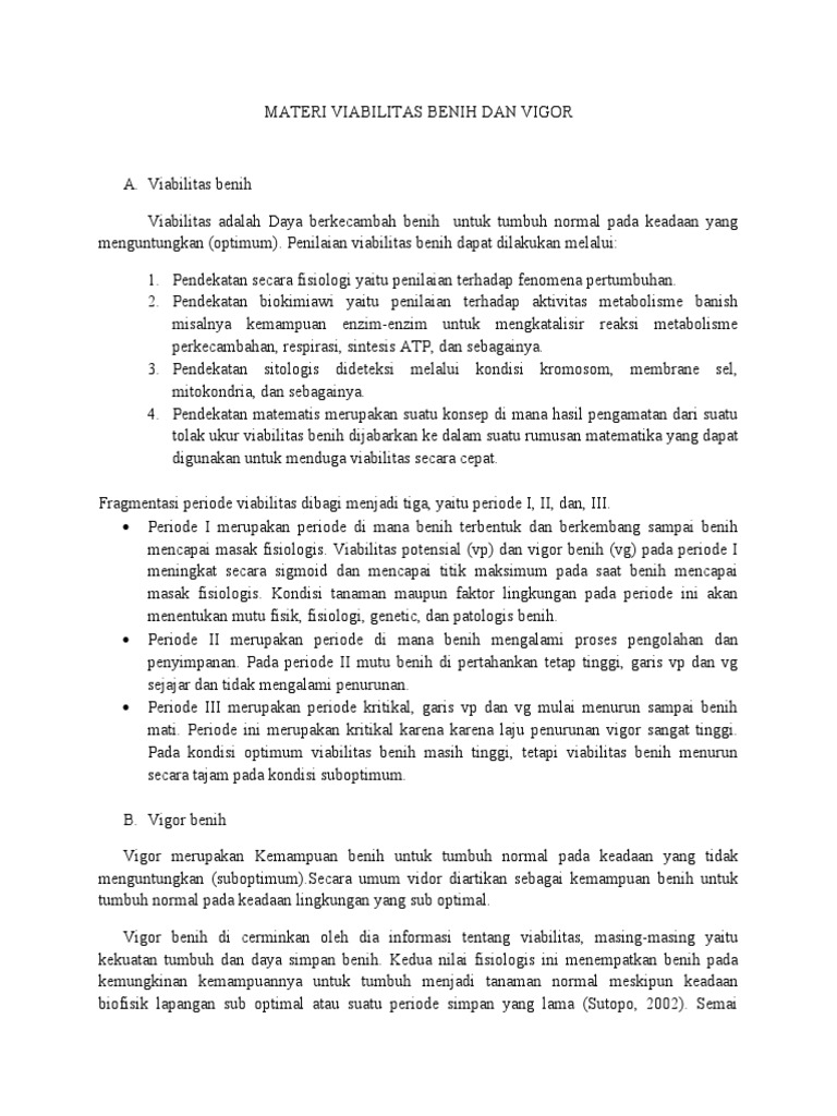 Materi Viabilitas Benih Dan Vigor | PDF