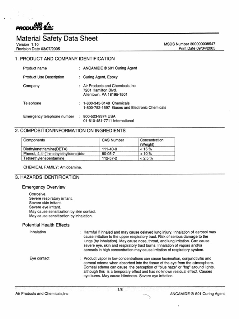 Hs Ancamide 501 Curing Agent | PDF