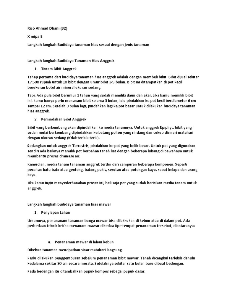 Rico Ahmad Dhani (32) Xmipa5 Langkah Langkah Budidaya Tanaman Hias ...
