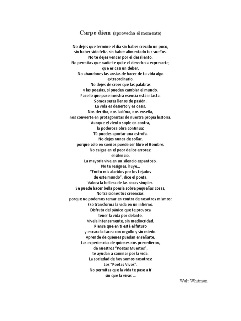 Carpe Diem Walt Whitman | PDF
