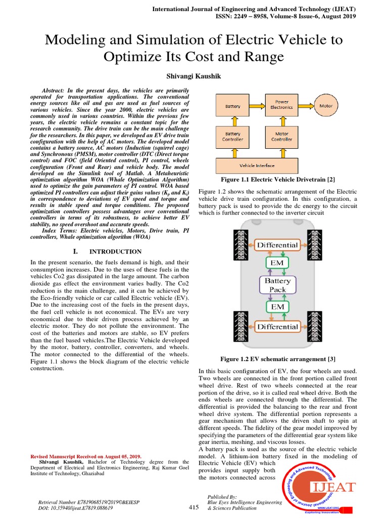 Modeling and Simulation of Electric Vehicle To Optimize Its Cost and ...