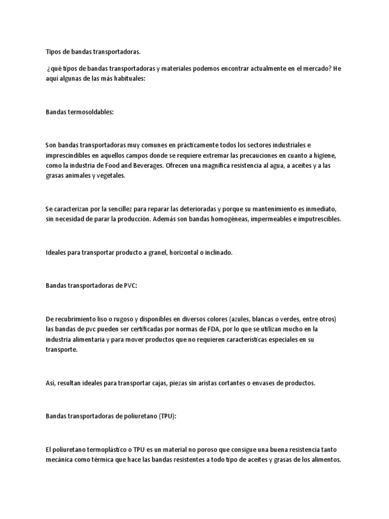 Tipos de Bandas | PDF | Poliuretano | Materiales