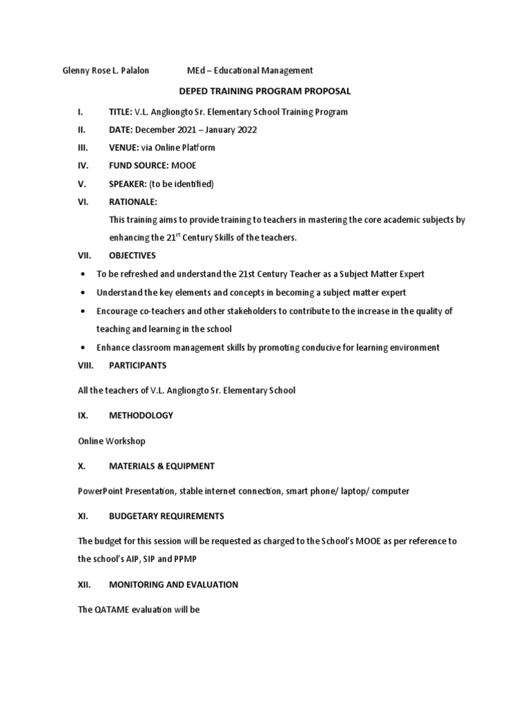 Deped Training Program Proposal | PDF | Career & Growth