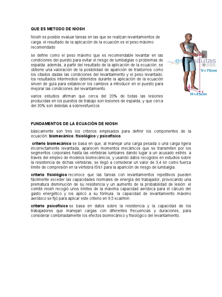 Metodo NIOSH para evaluar levantamiento de cargas | PDF | Frecuencia | Dolor lumbar