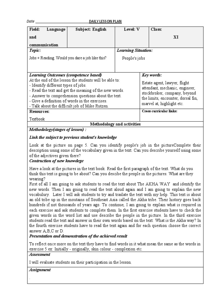 Exploring Challenging Jobs in Class XI | PDF | Vocabulary | Reading ...