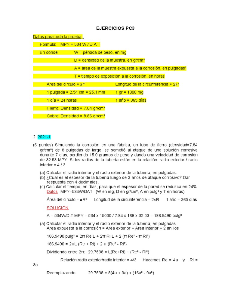 Ejercicios PC3 | PDF | Corrosión | Pulgada