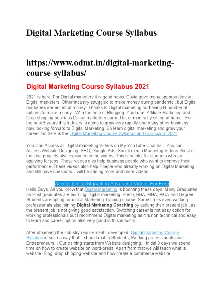 Digital Marketing Course Syllabus | PDF | Search Engine Marketing ...