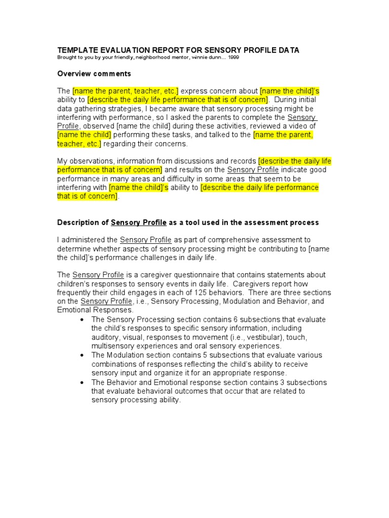 Template Evaluation Report For Sensory Profile Data1 | PDF | Perception ...