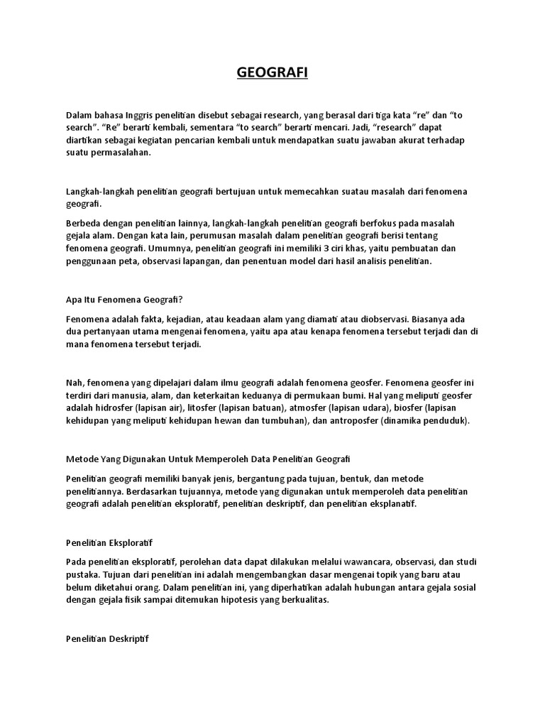 Langkah-Langkah Penelitian Geografi | PDF