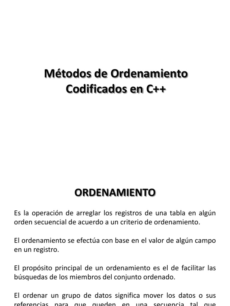 Metodos De Ordenamiento Pdf Algoritmos Estructura De Datos De Matriz