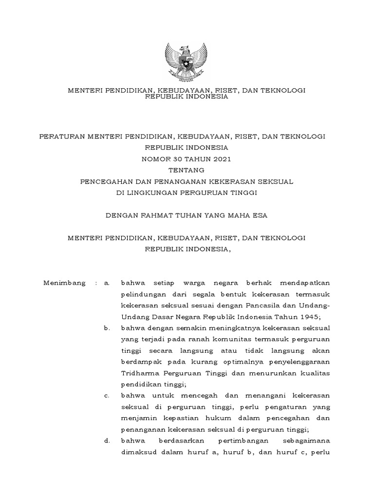 Permendikbudristek Nomor 30 Tahun 2021 | PDF