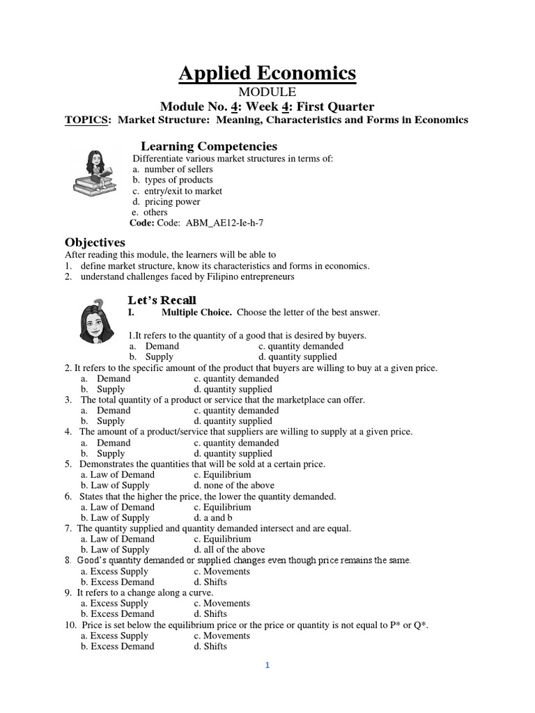 Applied Economics: Module No. 4: Week 4: First Quarter | Download Free ...