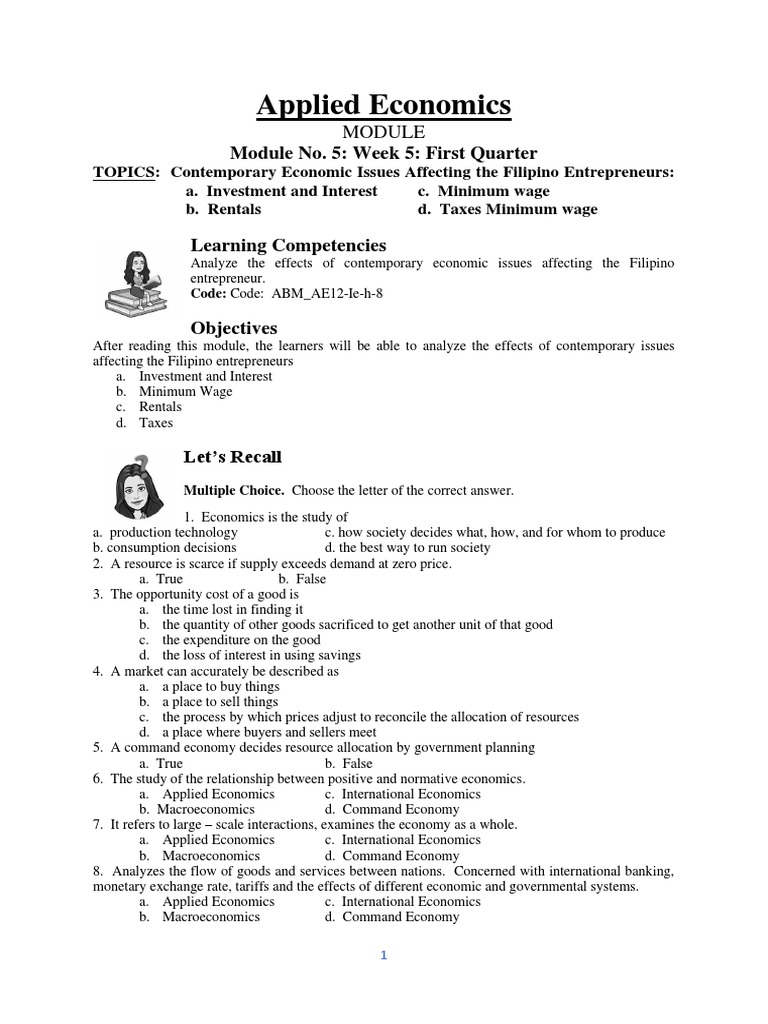Applied Economics: Module No. 5: Week 5: First Quarter | PDF | Supply ...