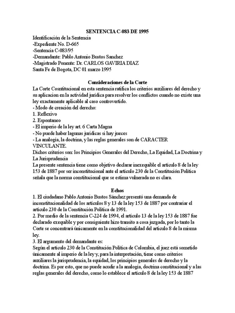 SENTENCIA Redactada c-083 - 1995 | PDF | Juez | Caso de ley